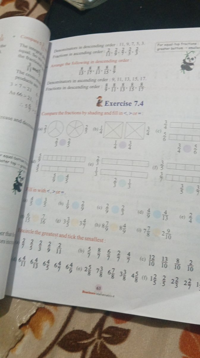 Here are some questions from Exercise 7.4: 1. Compare the fractions by s..