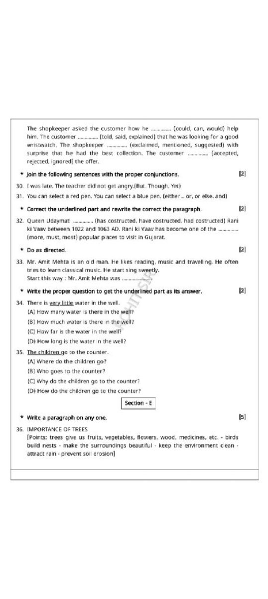 Write a paragraph on any one. IMPORTANCE OF TREES [Points: trees give us..