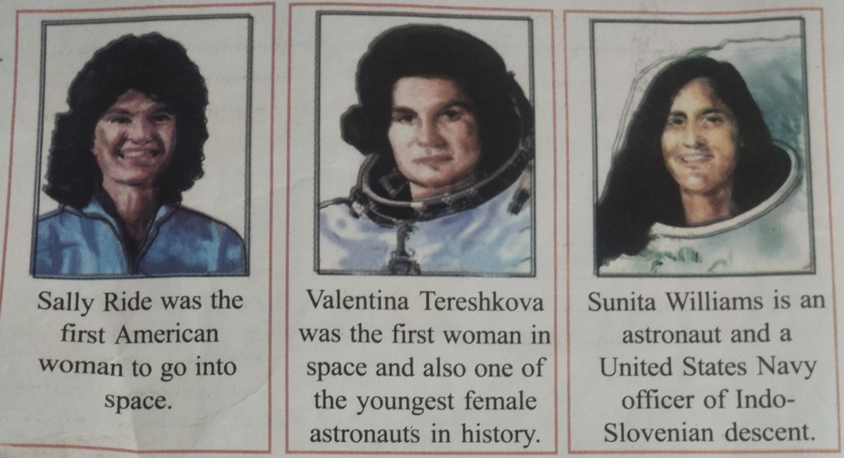 The provided image contains information about three female astronauts: Sa..