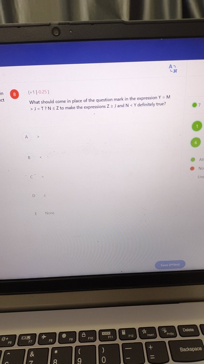 What should come in place of the question mark in the expression Y = M > ..