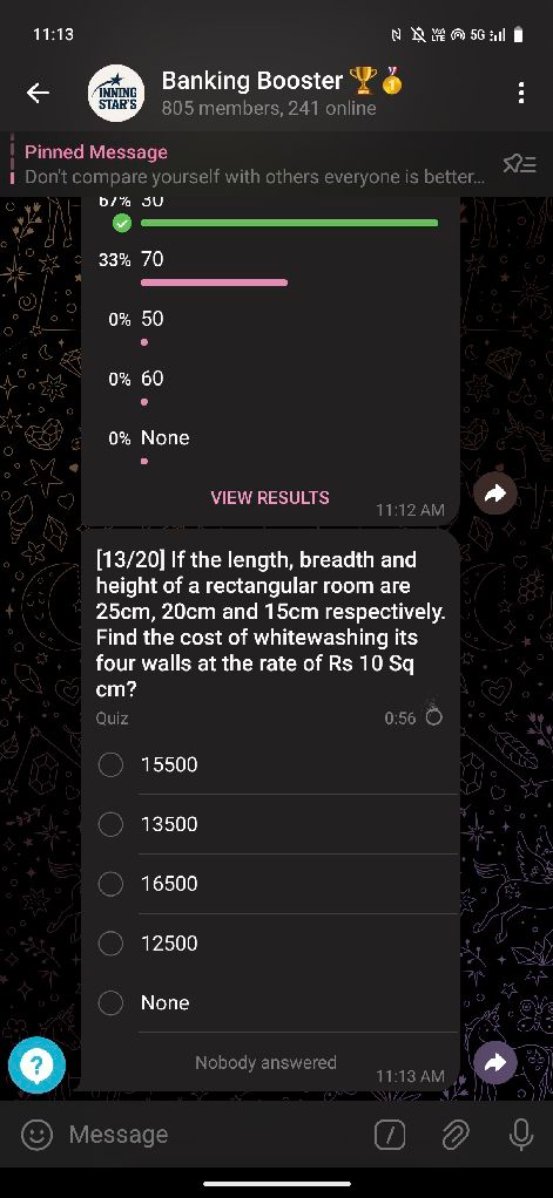 If the length, breadth and height of a rectangular room are 25cm, 20cm an..