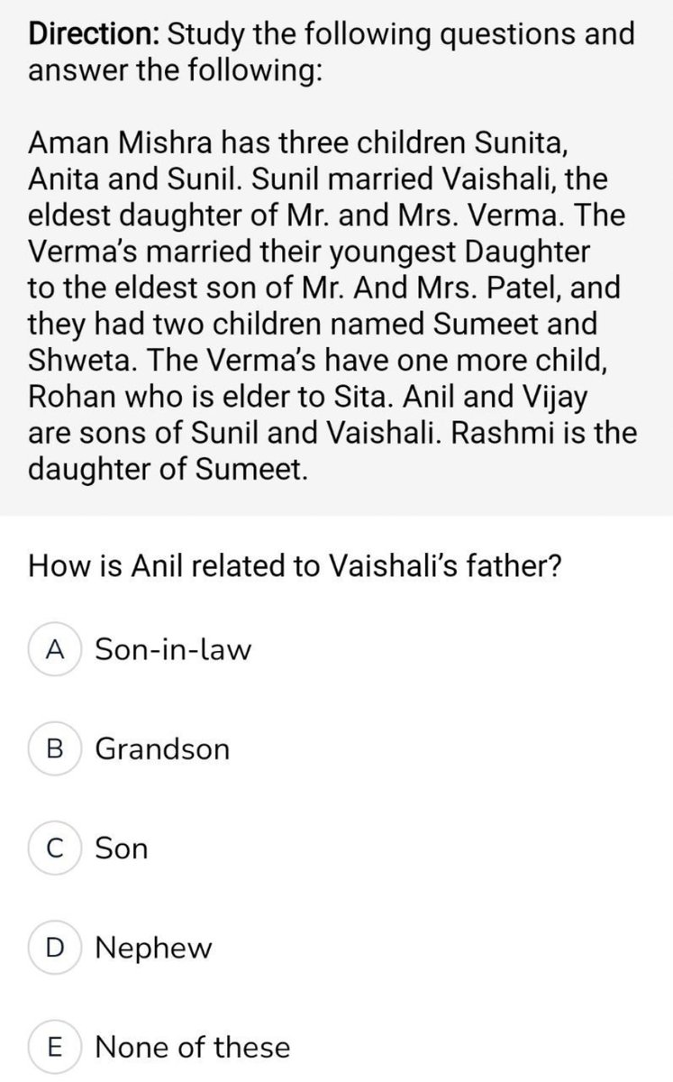 Direction: Study the following questions and answer the following: Aman