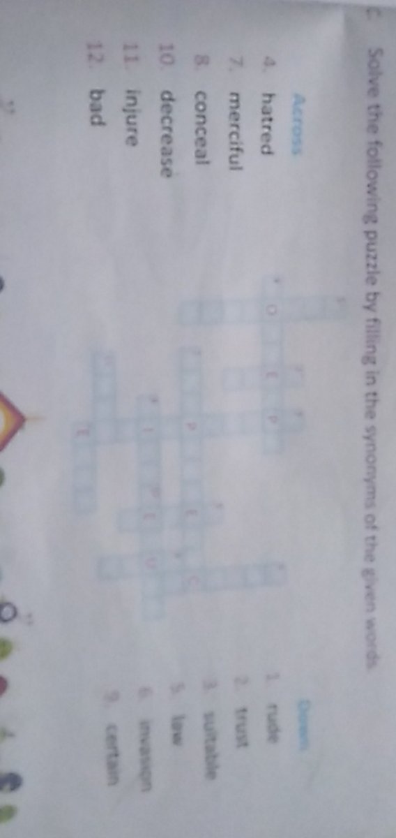 Solve the following puzzle by filling in the synonyms of the given words...