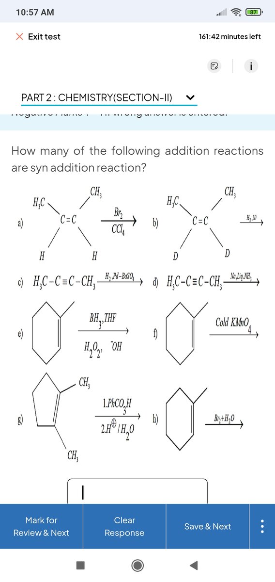 How many of the following addition reactions are syn addition reaction?