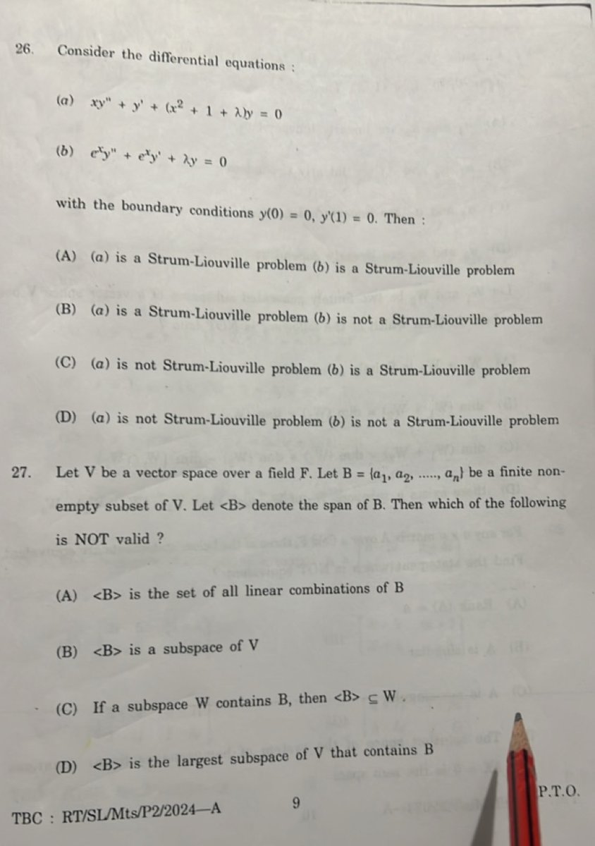 Consider the differential equations: (a) xy'' + y' + (x^2 + 1 + \lambda)..