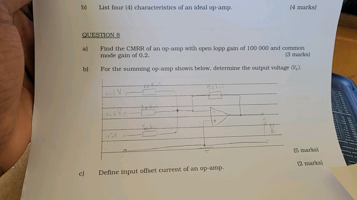 QUESTION 8 a) Find the CMRR of an op-amp with open loop gain of 100 000 a..