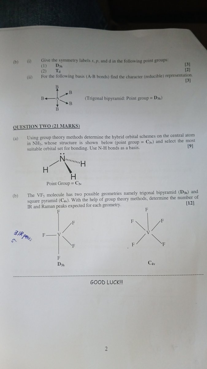 Question Two (21 marks) (a) Using group theory methods determine the hyb..