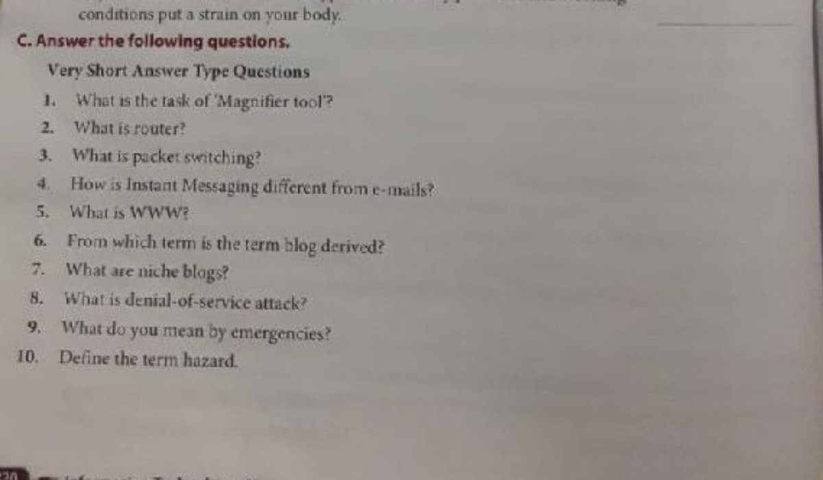 C. Answer the following questions. Very Short Answer Type Questions Wha..