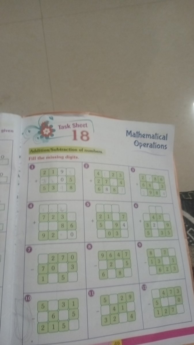 Task Sheet 18 Mathematical Operations Addition/Subtraction of numbers. Fi..