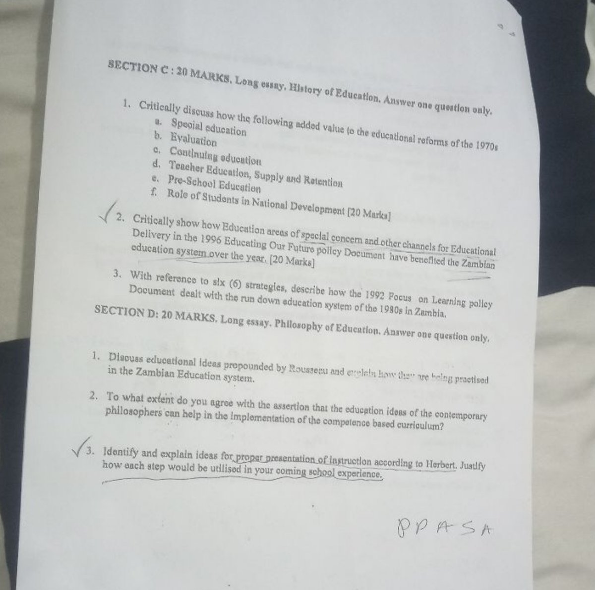 SECTION C: 20 MARKS. Long essay. History of Education. Answer one questio..