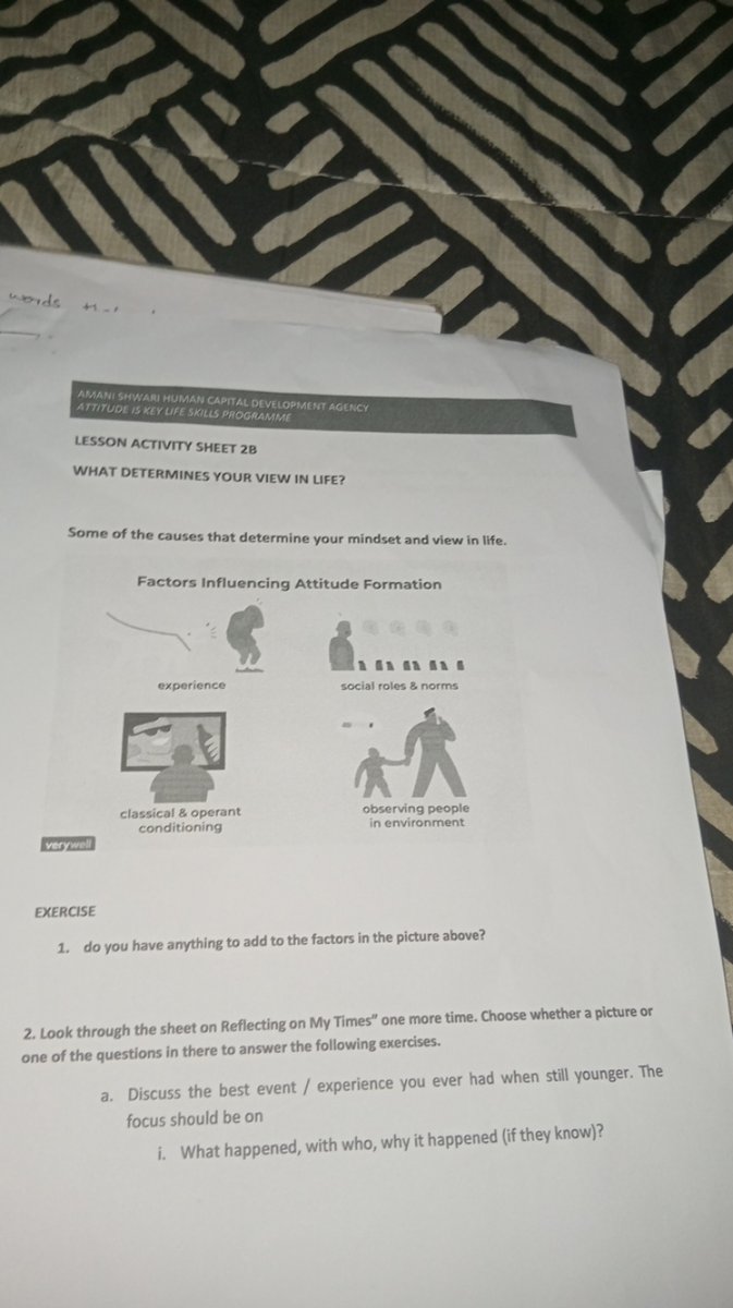 LESSON ACTIVITY SHEET 2B WHAT DETERMINES YOUR VIEW IN LIFE? Some of the