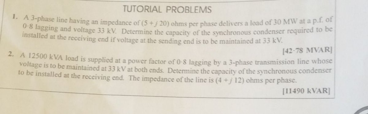 3-Phase Line Synchronous Condenser Sizing A 3-phase line with impedance