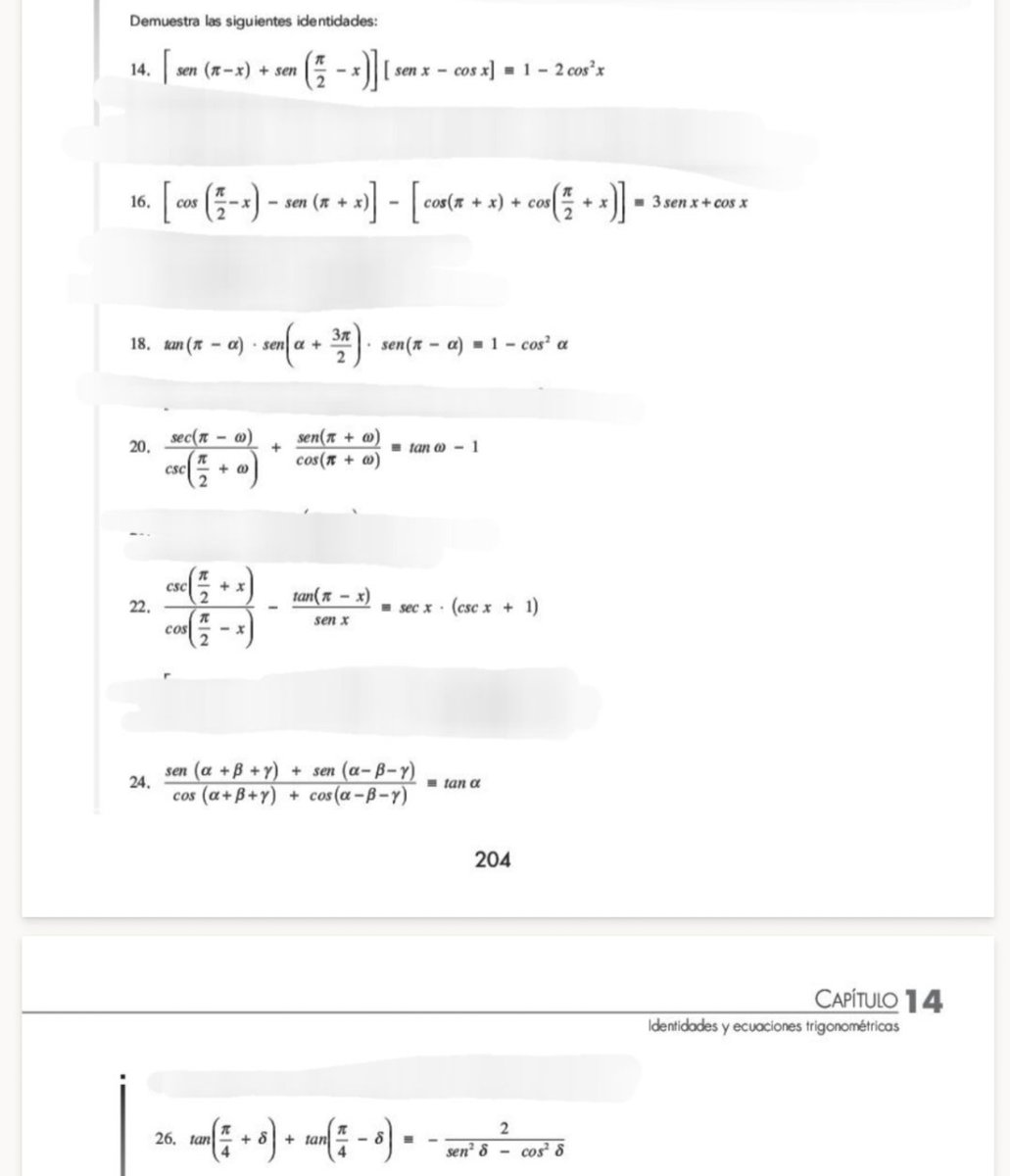 Demuestra las siguientes identidades: \text{sen} (\pi-x) + \text{sen}