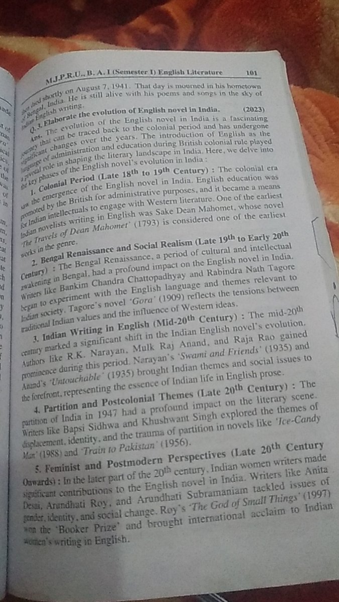 Q.3. Elaborate the evolution of English novel in India. | Filo