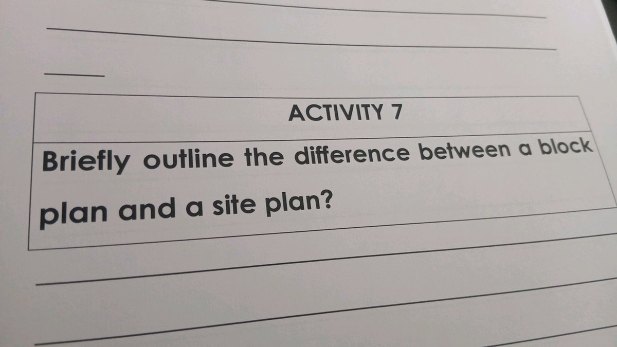 ACTIVITY 7 Briefly outline the difference between a block plan and a site..