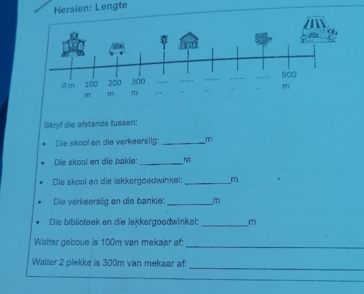 Hersien: Lengte [Diagram showing a number line with various buildings/ob..