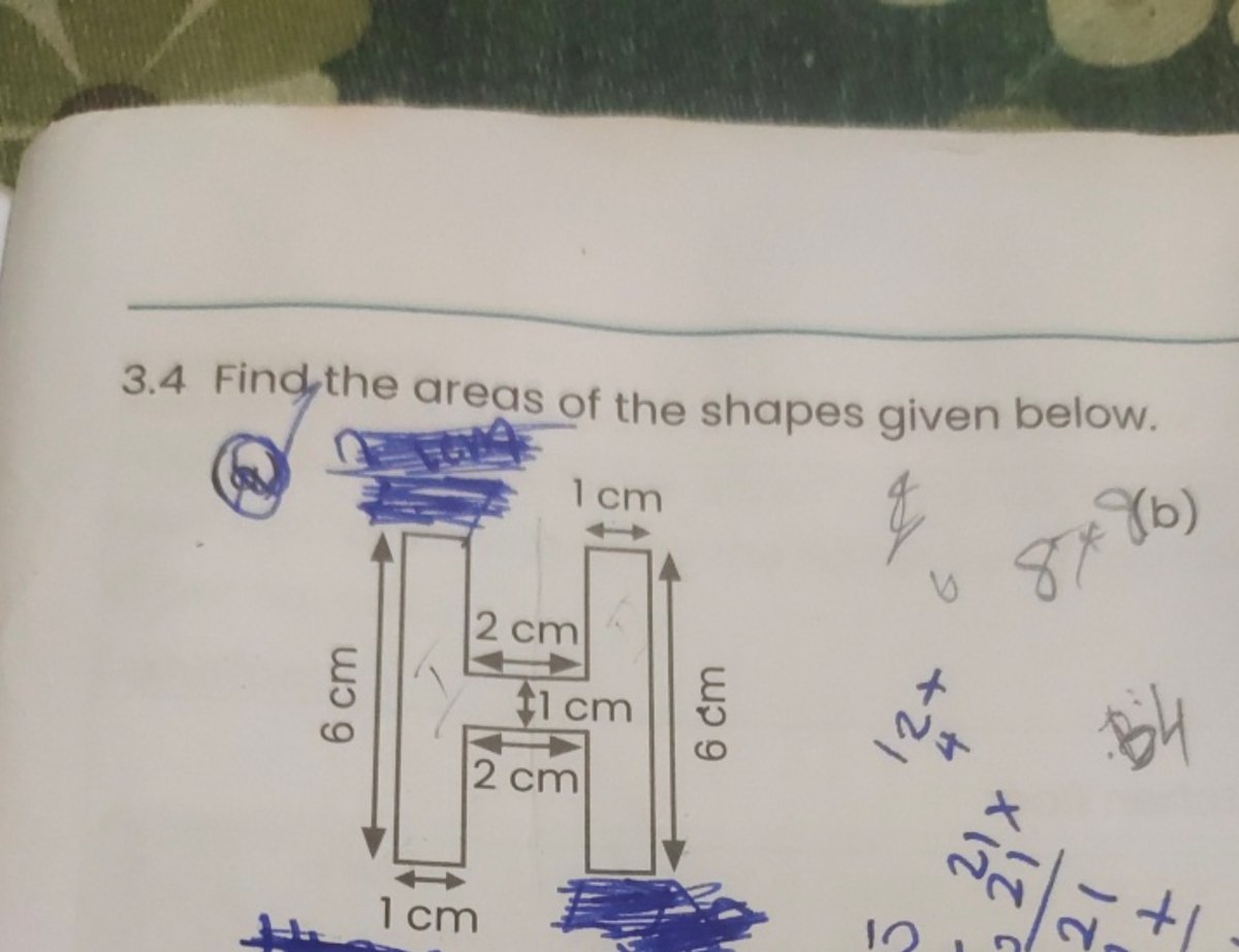 Find the areas of the shapes given below. (The question includes a diagr..