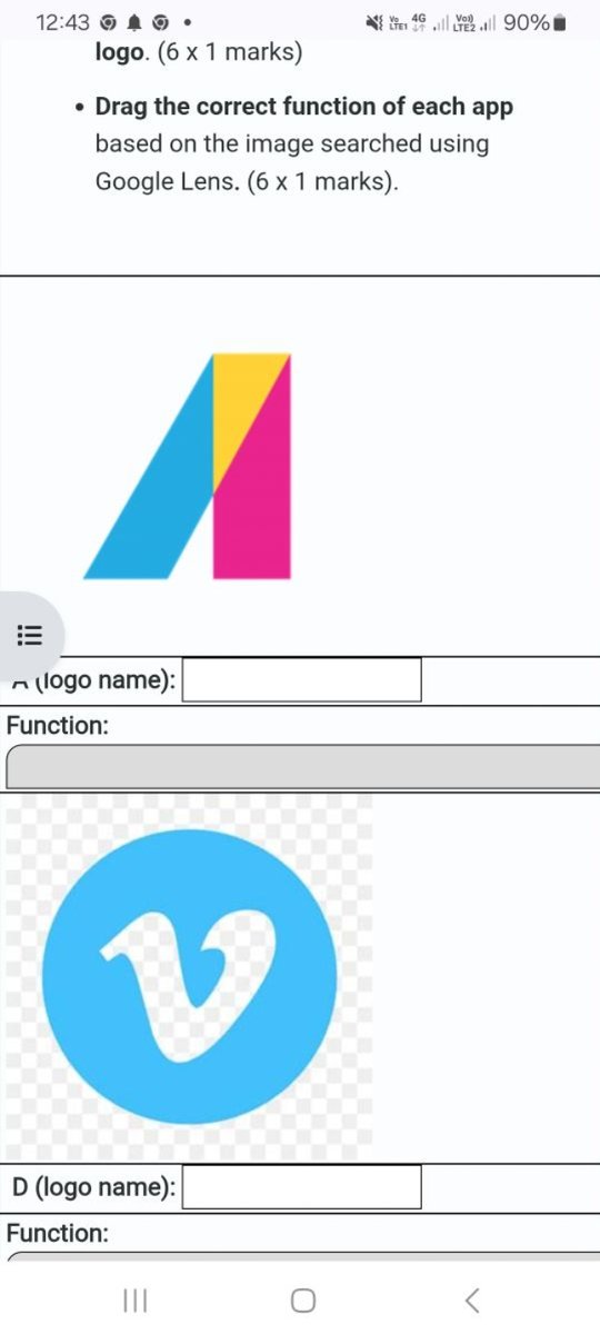 logo. (6 x 1 marks) Drag the correct function of each app based on the i..