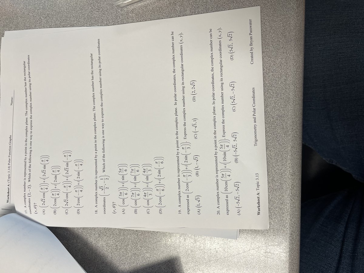 Worksheet A: (Topic 3.14) Polar Function Graphs A complex number is repr..