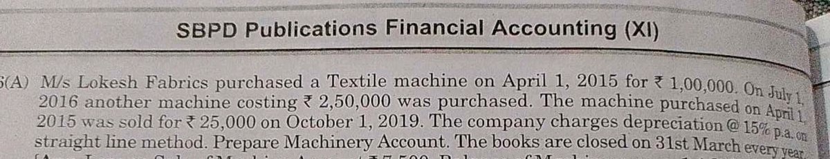 M/s Lokesh Fabrics purchased a Textile machine on April 1, 2015 for ₹ 1,0..
