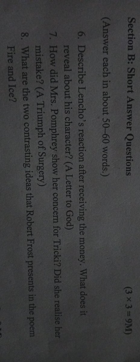 Section B: Short Answer Questions (Answer each in about 50-60 words.) (3