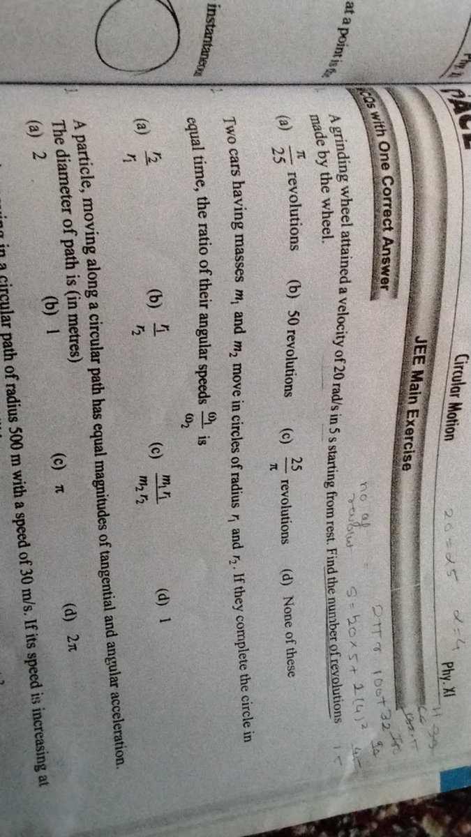 Here are 3 multiple choice questions from the JEE Main Exercise on Circul..