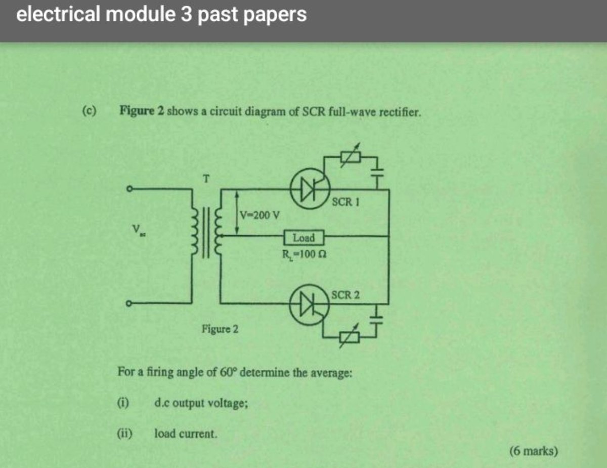 Figure 2 shows a circuit diagram of SCR full-wave rectifier. For a firin..