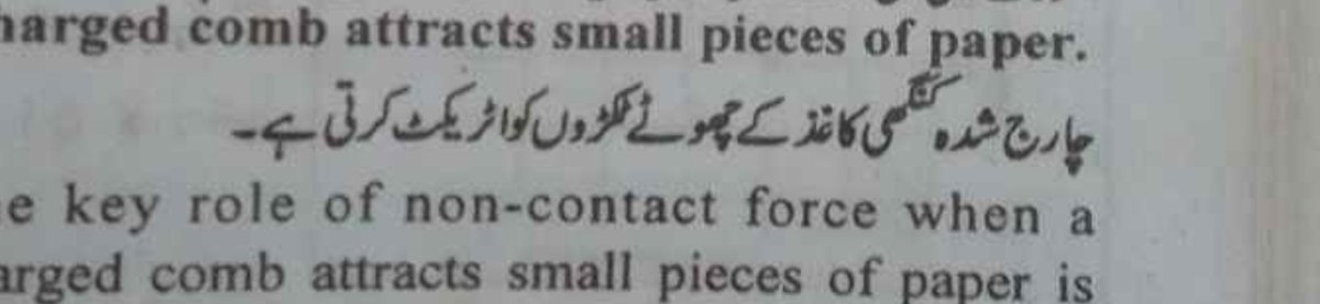 What is the key role of non-contact force when a charged comb attracts sm..