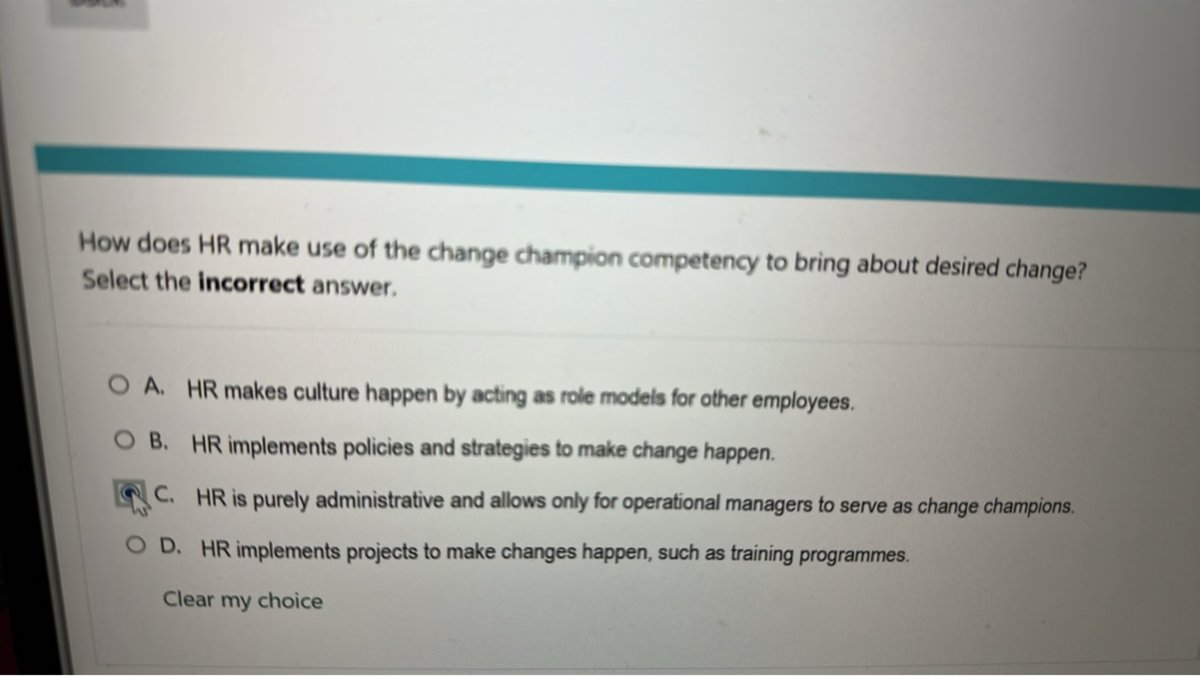 How does HR make use of the change champion competency to bring about des..