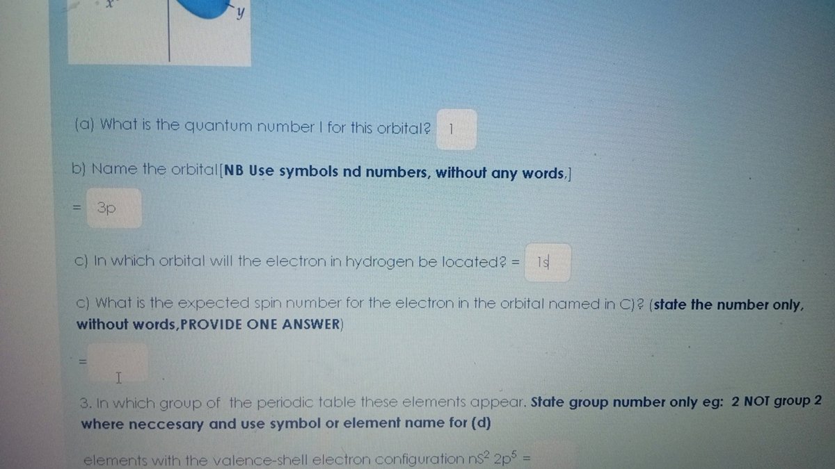 Here's the question: (a) What is the quantum number l for this orbital?