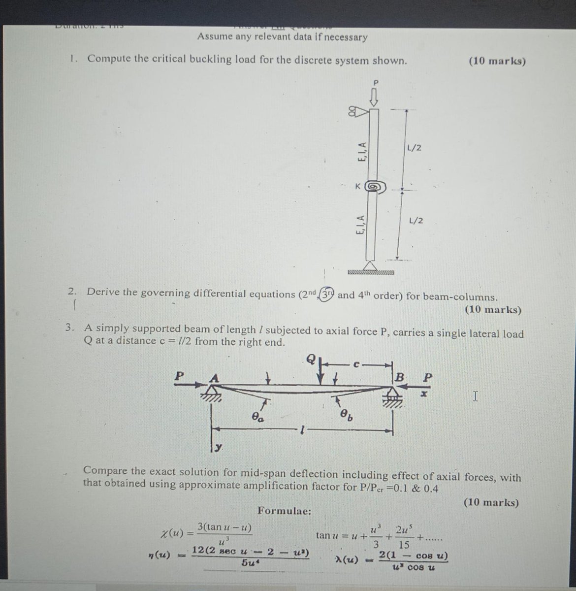 Assume any relevant data if necessary Compute the critical buckling load..