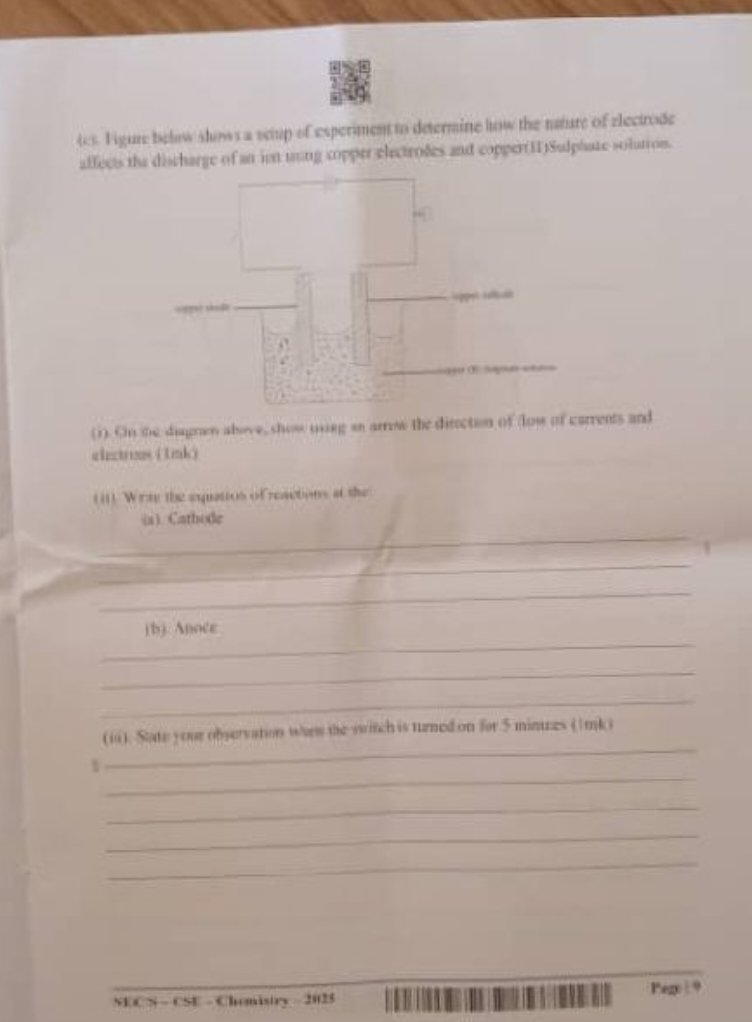 (c) Figure below shows a setup of experiment to determine how the nature
