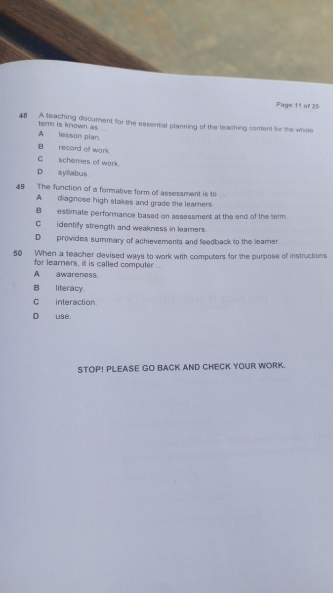 A teaching document for the essential planning of the teaching content fo..