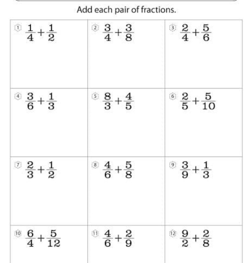 Add each pair of fractions. \frac{1}{4} + \frac{1}{2} \frac{3}{4} + \fra..