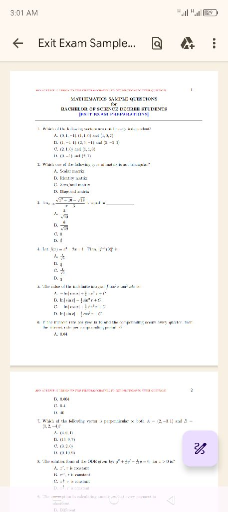 Here are some mathematics sample questions for Bachelor of Science Degree..
