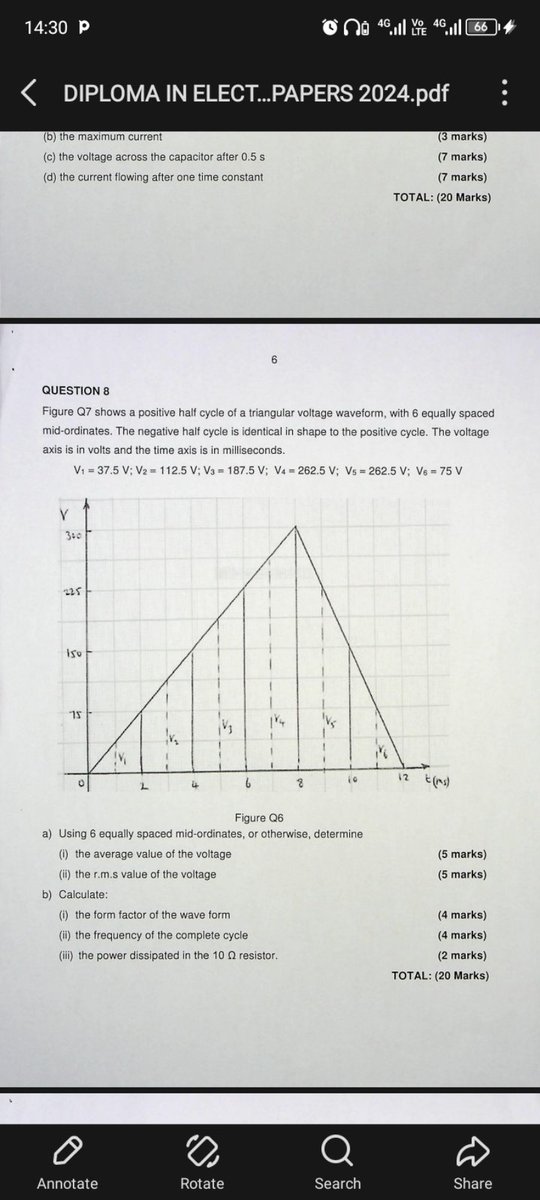 QUESTION 8 Figure Q7 shows a positive half cycle of a triangular voltage