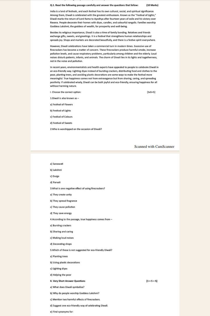 Q.1. Read the following passage carefully and answer the questions that f..