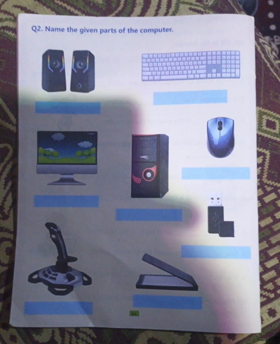 Q2. Name the given parts of the computer. | Filo