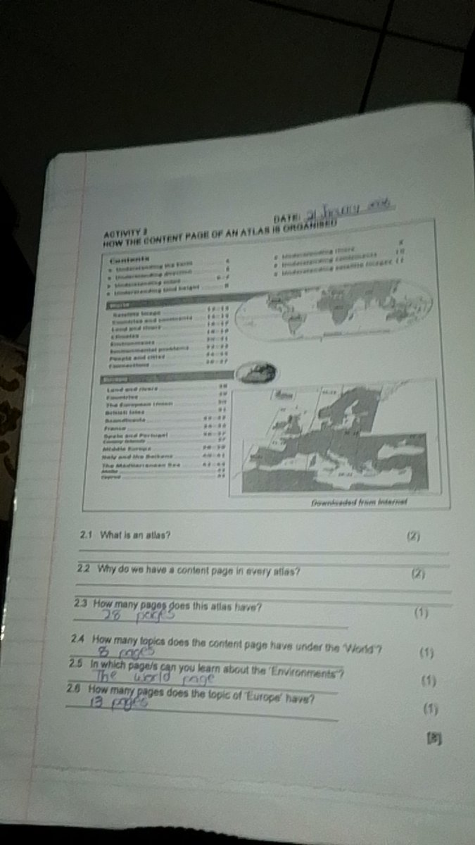 ACTIVITY 3 HOW THE CONTENT PAGE OF AN ATLAS IS ORGANISED Contents Under..