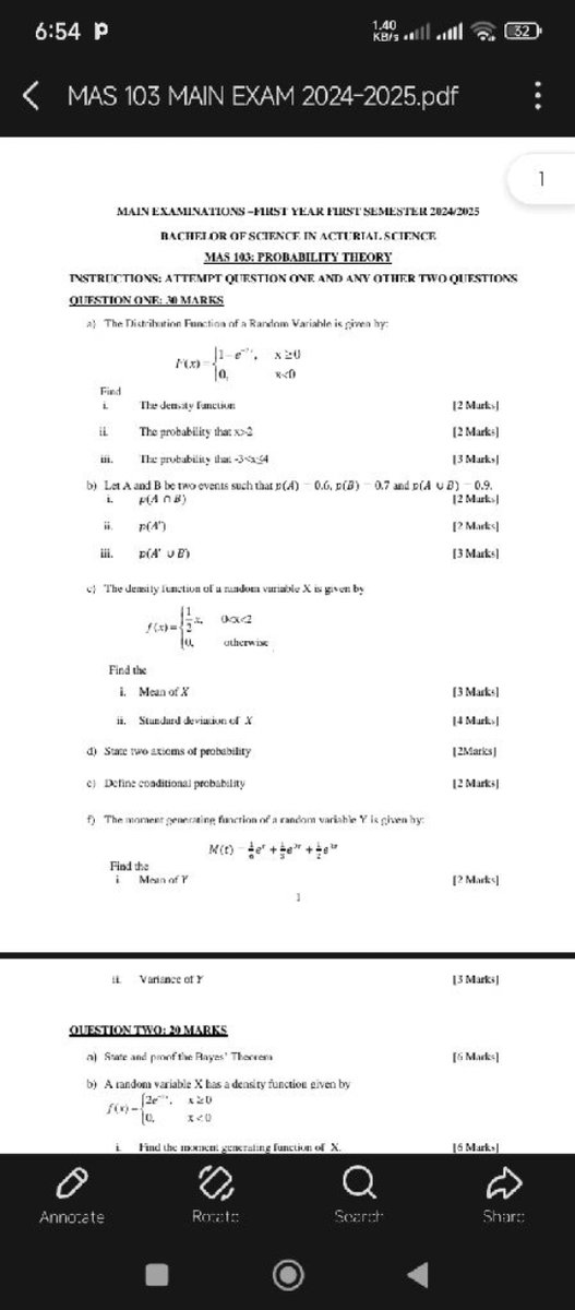 MAIN EXAMINATIONS - FIRST YEAR FIRST SEMESTER 2024/2025 BACHELOR OF SCIEN..