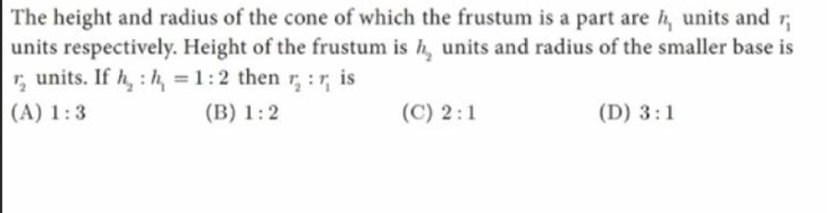 The height and radius of the cone of which the frustum is a part are h_1