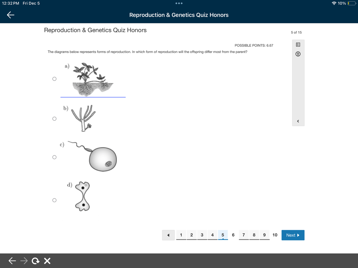 The diagrams below represent forms of reproduction. In which form of repr..