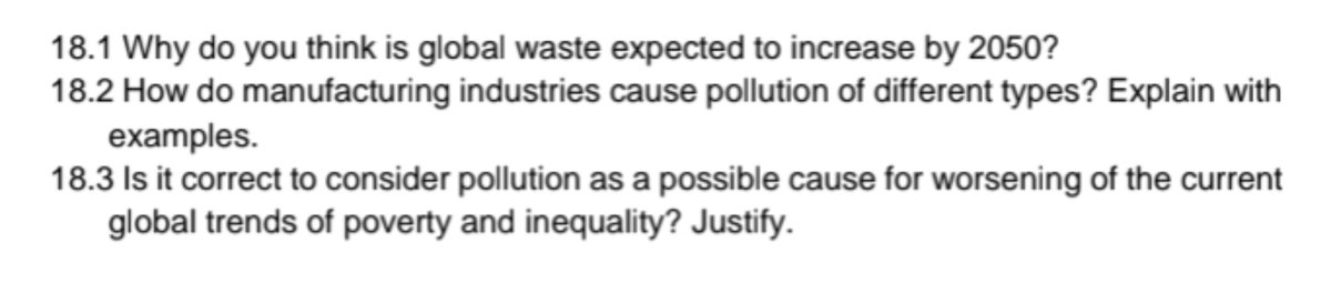 18.1 Why do you think is global waste expected to increase by 2050? 18.2