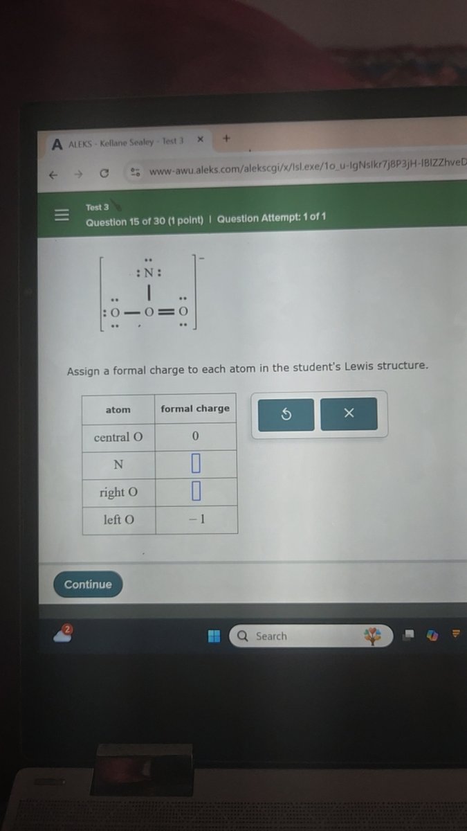 Assign a formal charge to each atom in the student's Lewis structure. Le..