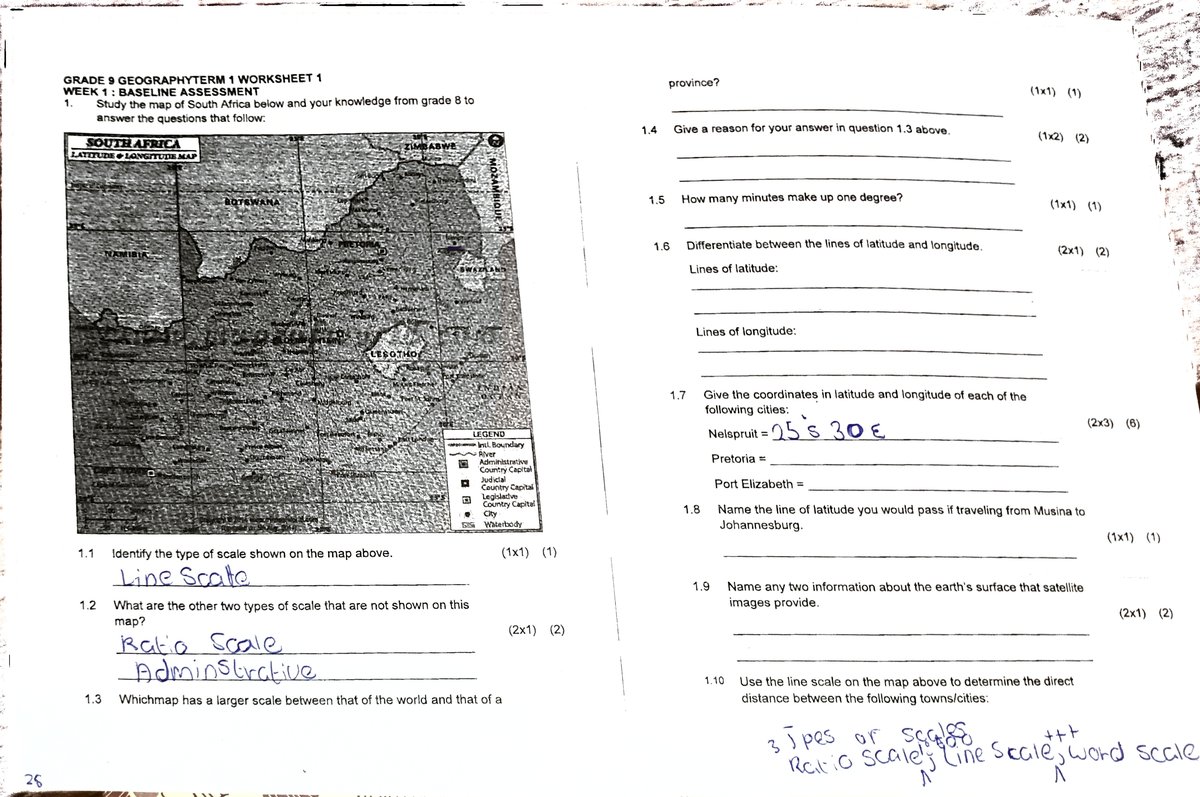 GRADE 9 GEOGRAPHY TERM 1 WORKSHEET 1 WEEK 1: BASELINE ASSESSMENT Study th..