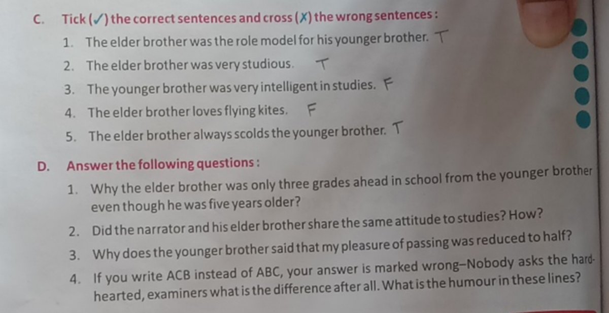 C. Tick ( ) the correct sentences and cross (X) the wrong sentences: The