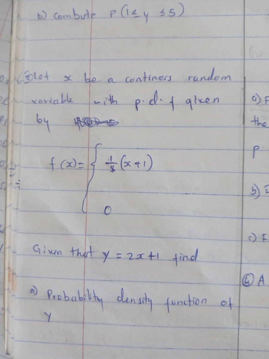 Let x be a continuous random variable with probability density function