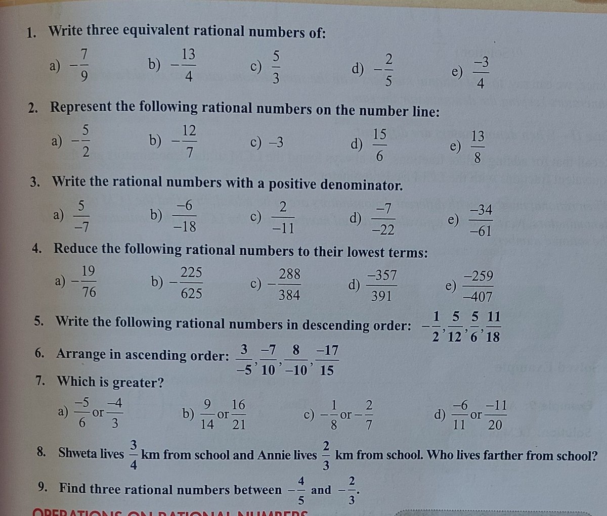 Write three equivalent rational numbers of: a) -\frac{7}{9} b) -\frac{13}..