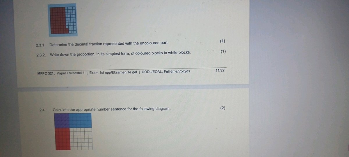 2.3.1 Determine the decimal fraction represented with the uncoloured part..