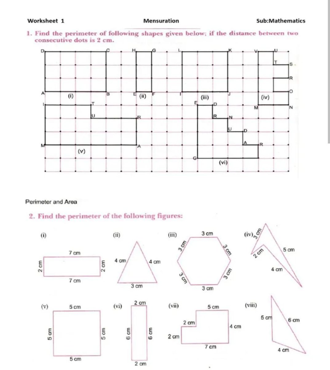 Find the perimeter of following shapes given below; if the distance betwe..